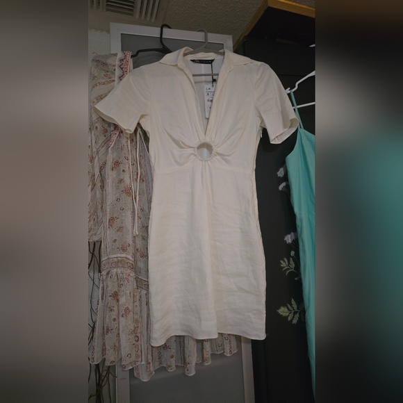 Zara | Dresses | Zara White Collared Mini Dress With Cutout | Poshmark
